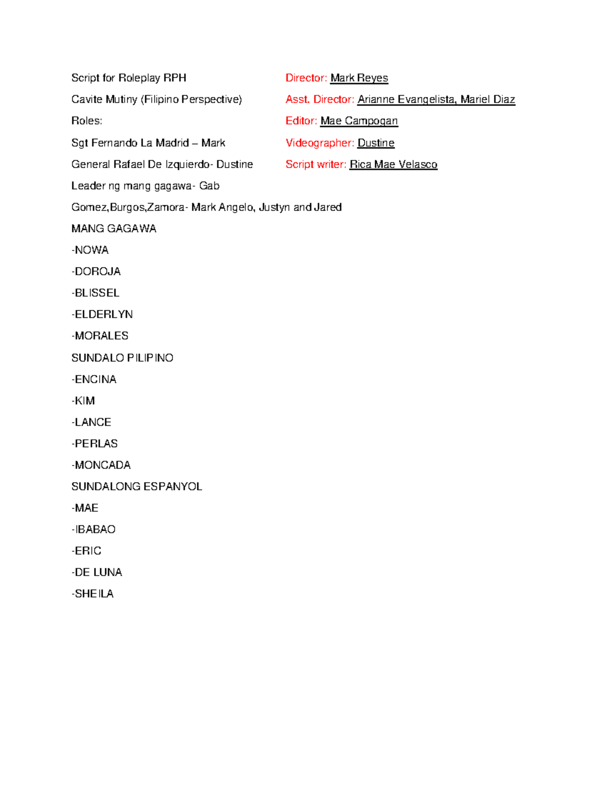 RPH- Finals Script for Cavite Mutiny Roleplay (Filipino Perspective) - Studocu