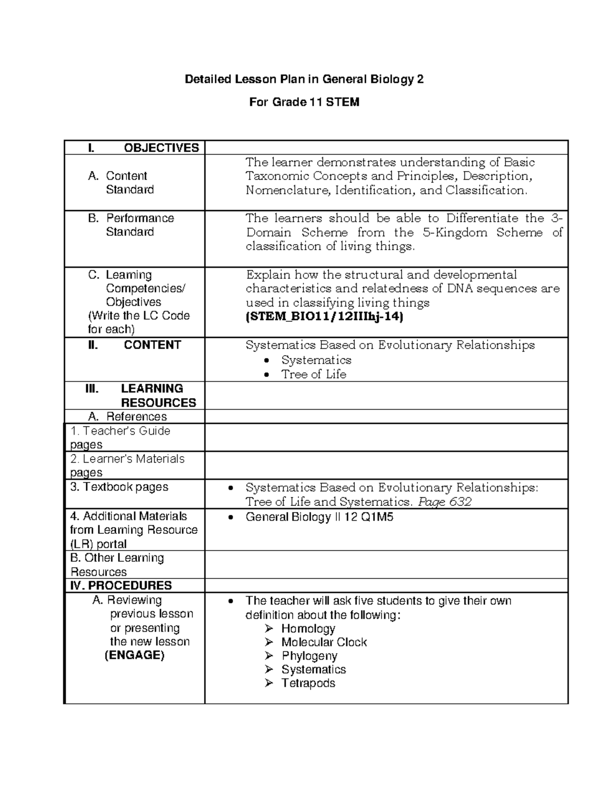 DLP Lesson 9 - Detailed Lesson Plan in General Biology 2 For Grade 11 ...
