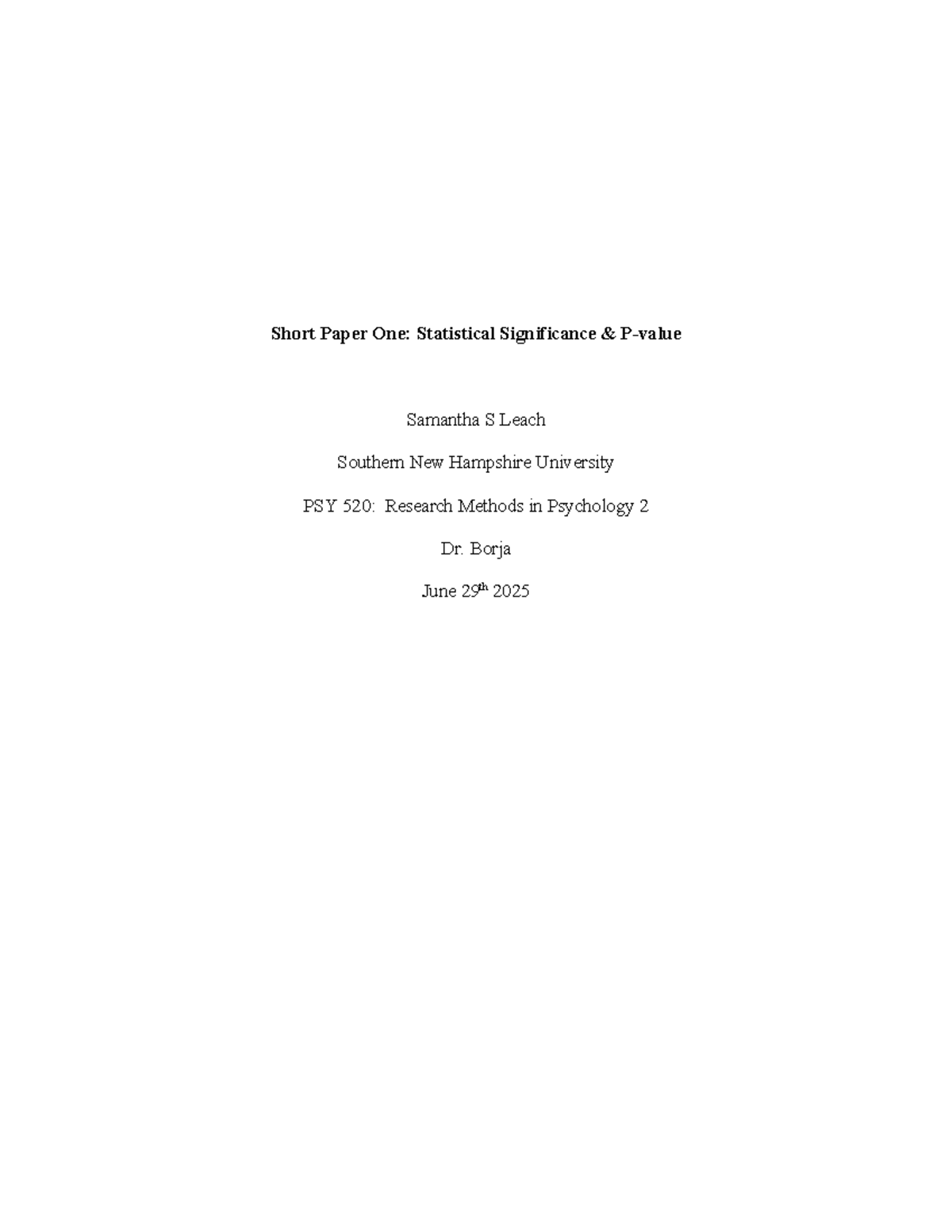 PSY 520: Short Paper One on Statistical Significance - Studocu