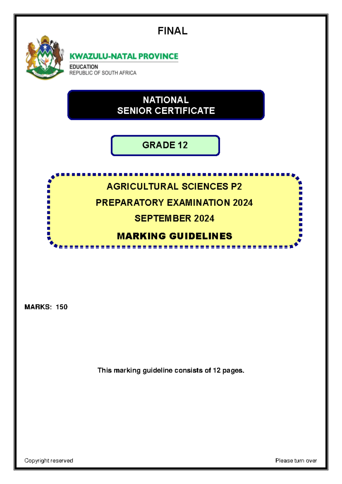 Agricultural Sciences P2 Grade 12 September 2024 Final Exam Memo - Studocu