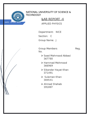 Lab equipment Report - NATIONAL UNIVERSITY OF SCIENCE AND TECHNOLOGY ...