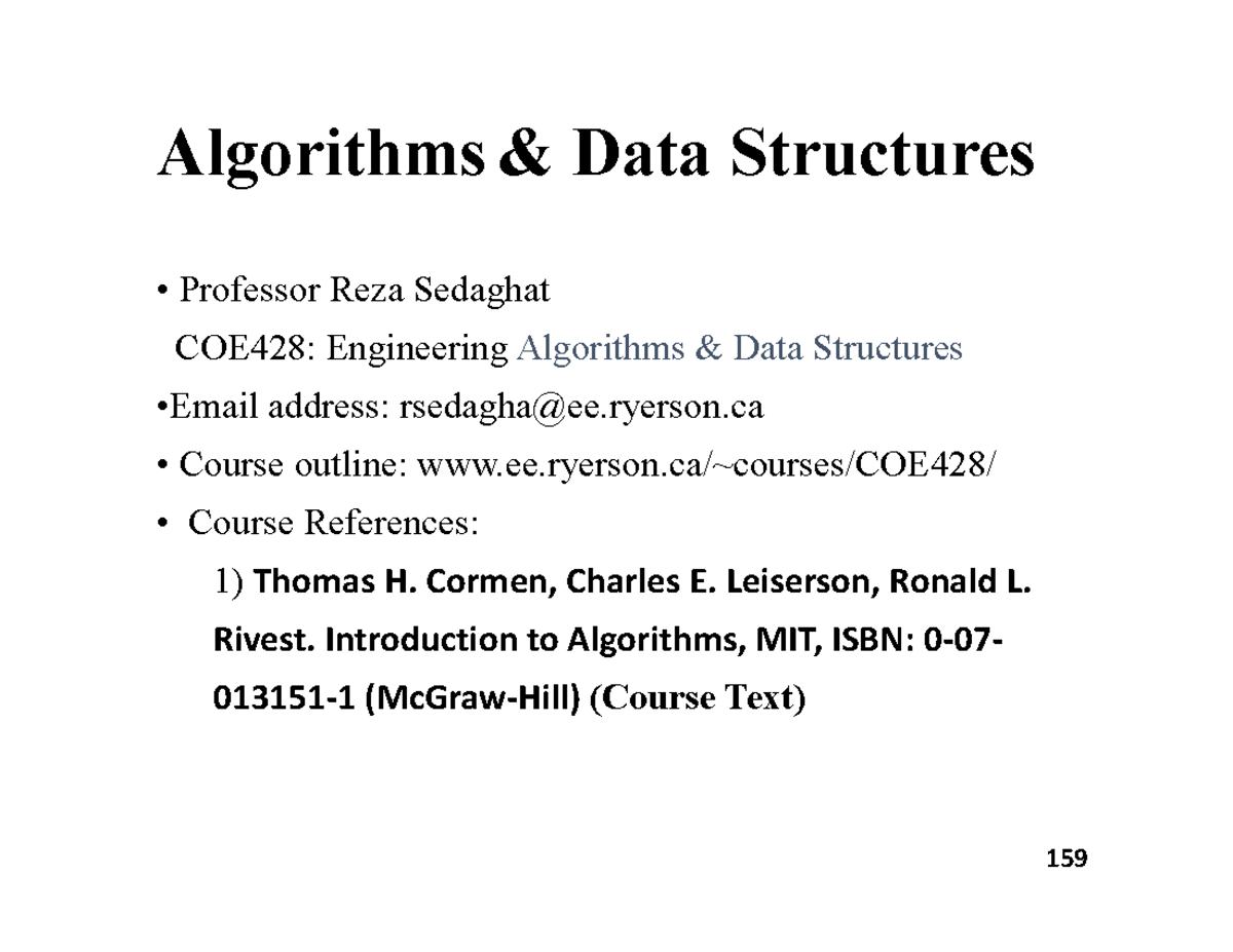 COE428 Lecture 6 - Algorithms & Data Structures • Professor Reza ...