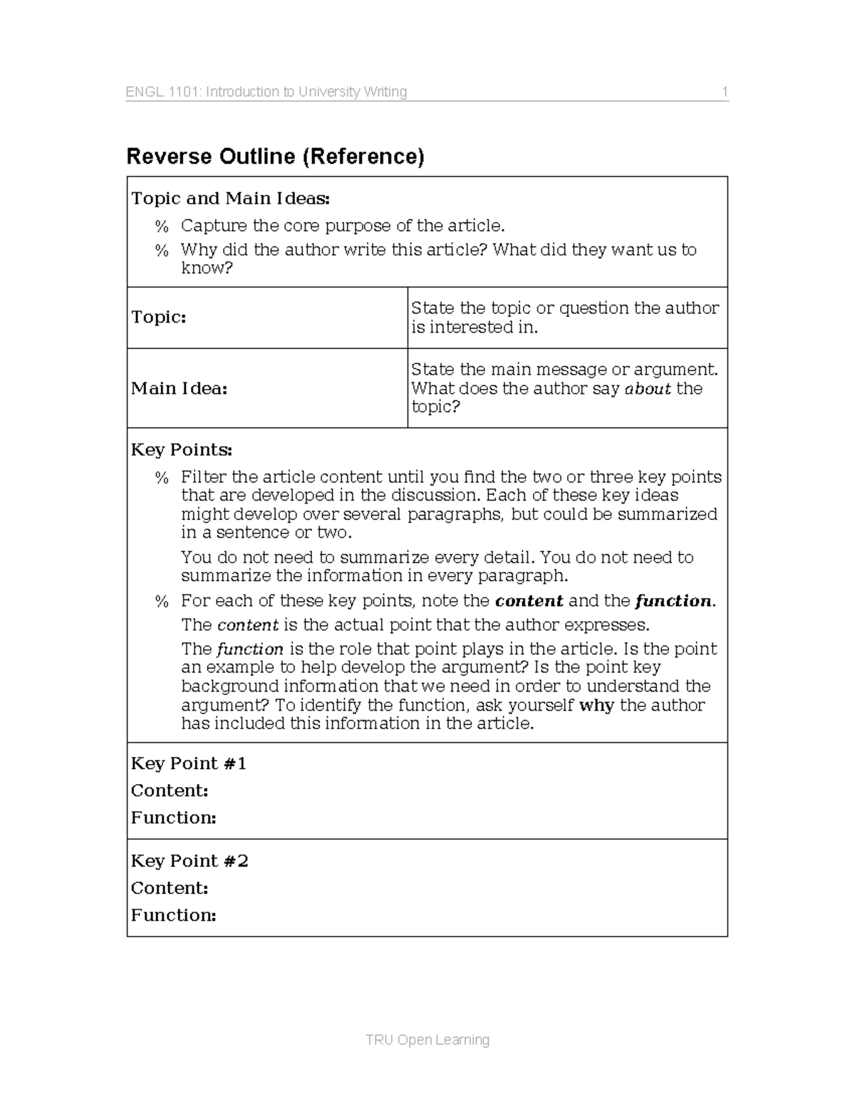 ENGL 1101: Reverse Outline Guide for University Writing - Studocu