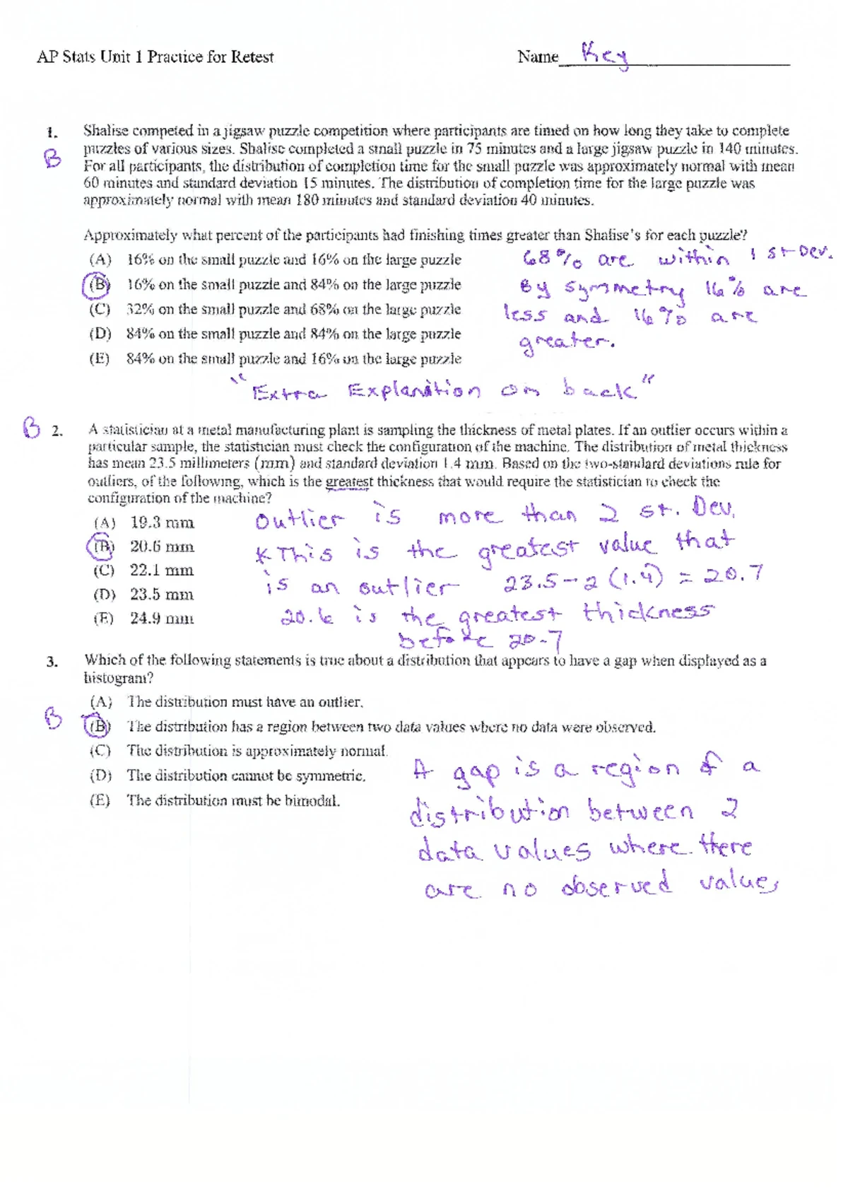 AP Stats Unit 1 Test Review and Key Answers - Studocu