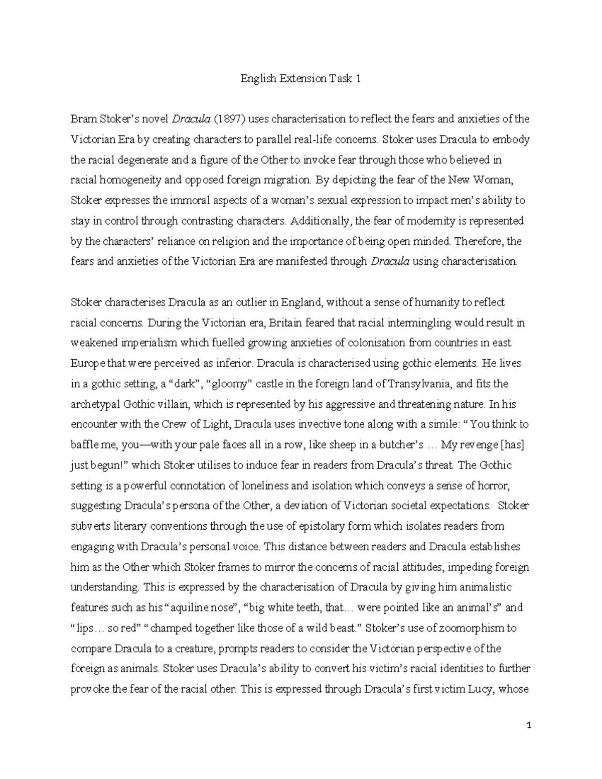 Dracula Essay Task 1: Characterization of Fears in Victorian Society ...