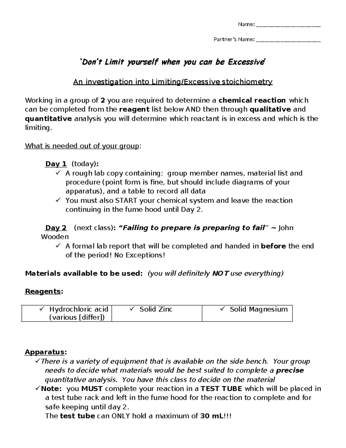 Lab Report: Stoichiometry Investigation on Limiting & Excess Reactants ...