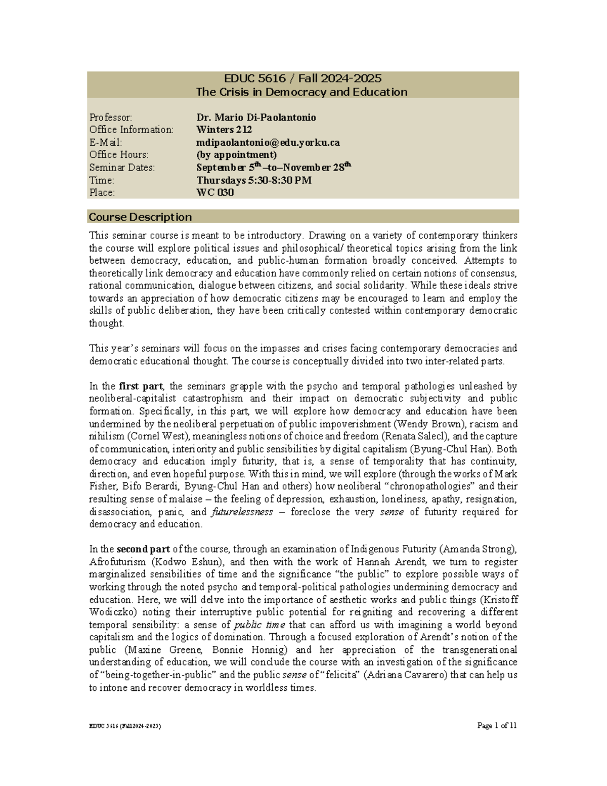 EDUC 5616 Fall 2024-2025 Seminar: Democracy and Education Crisis - Studocu