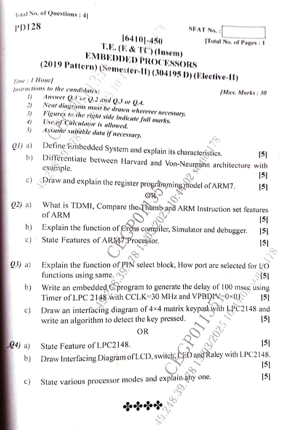 EP Insem Question Paper: Embedded Processors (T.E. E TC) - Studocu