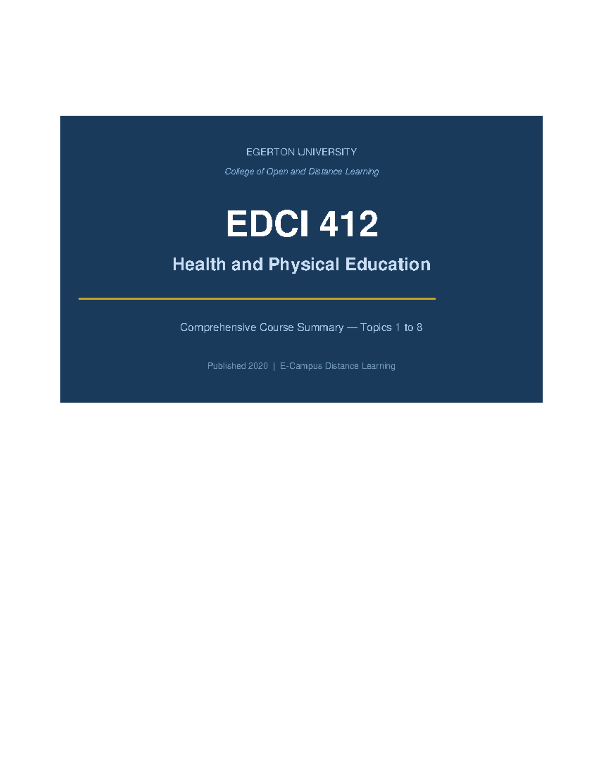 EDCI 412 Health and Physical Education: Comprehensive Course Summary ...