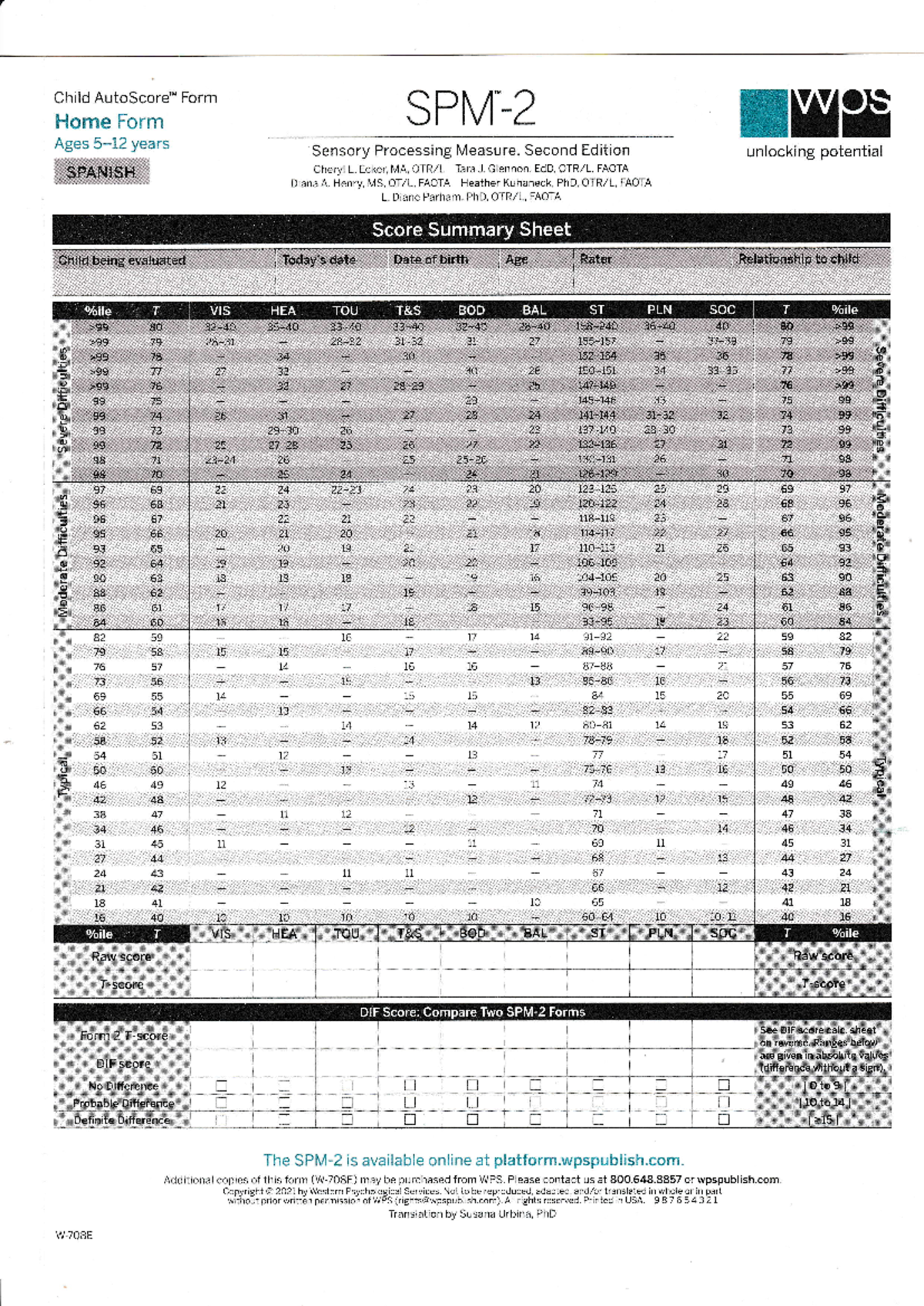 SPM-2 Child Home Form (Ages 5-12) - Evaluation and Scoring Guide - Studocu