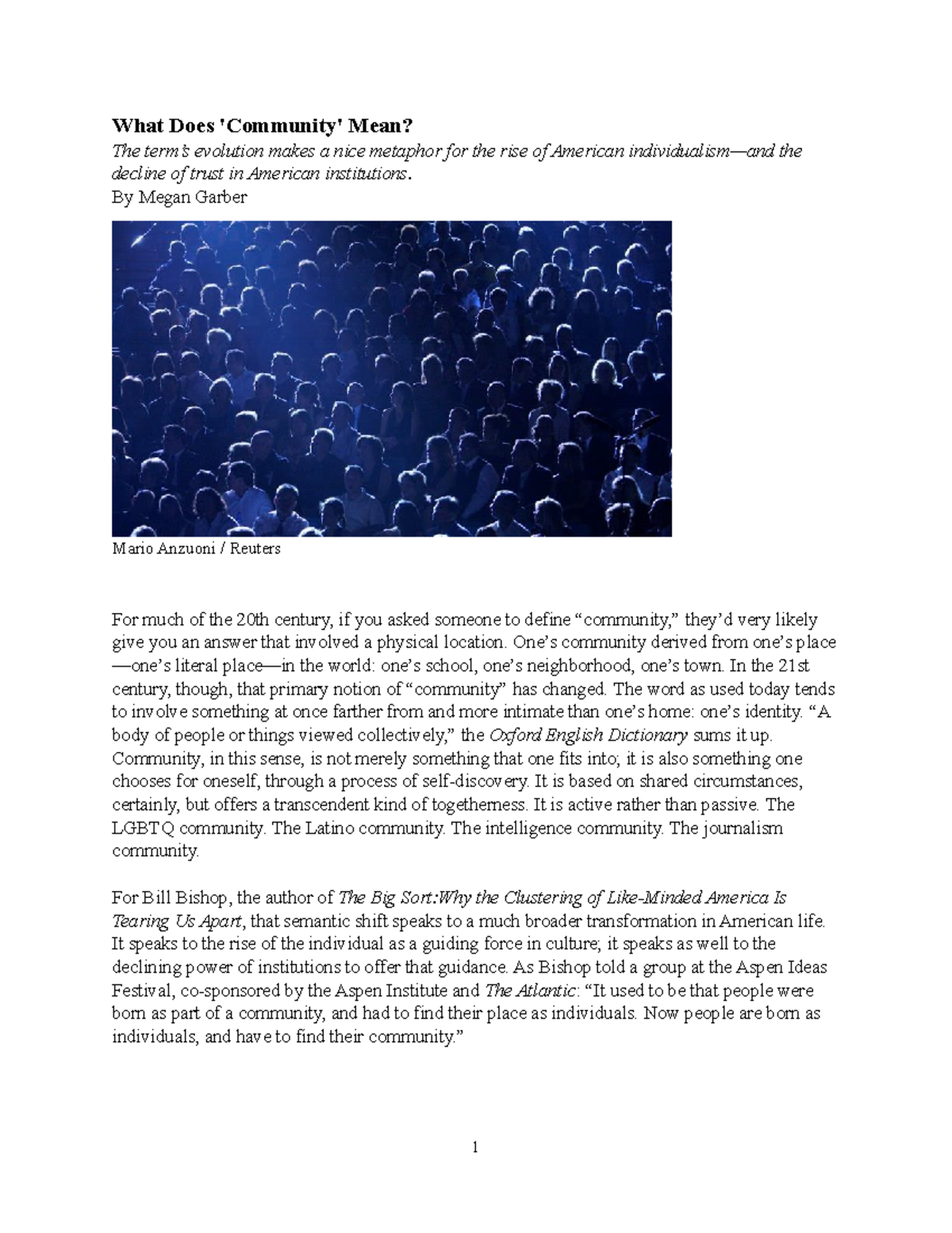 Examining 'Community' in the Context of American Individualism - Studocu