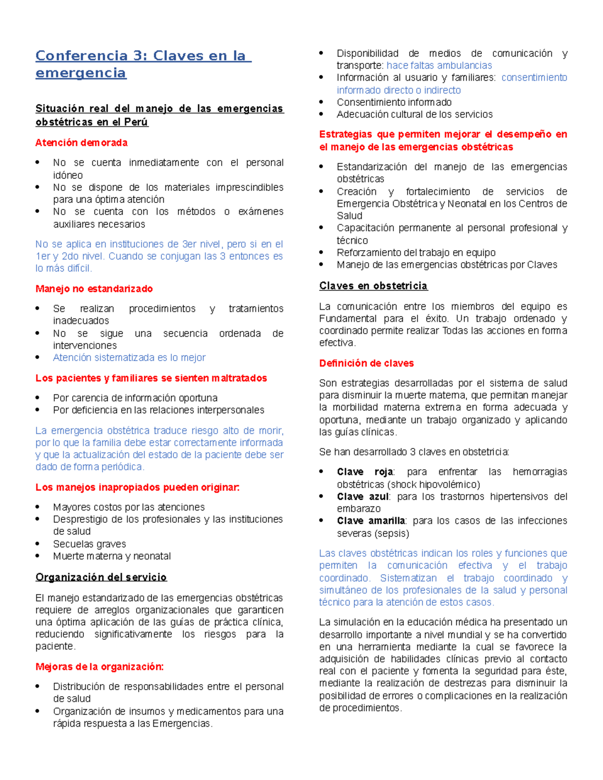 Claves en Emergencias Obstétricas: Rojo, Azul y Amarillo en Perú - Studocu