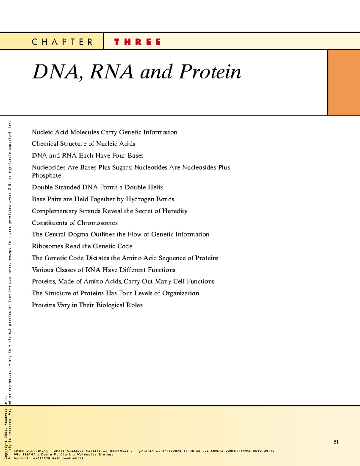 Molecular Biology (BSC 101) - Chapter 3: DNA, RNA, and Proteins - Studocu