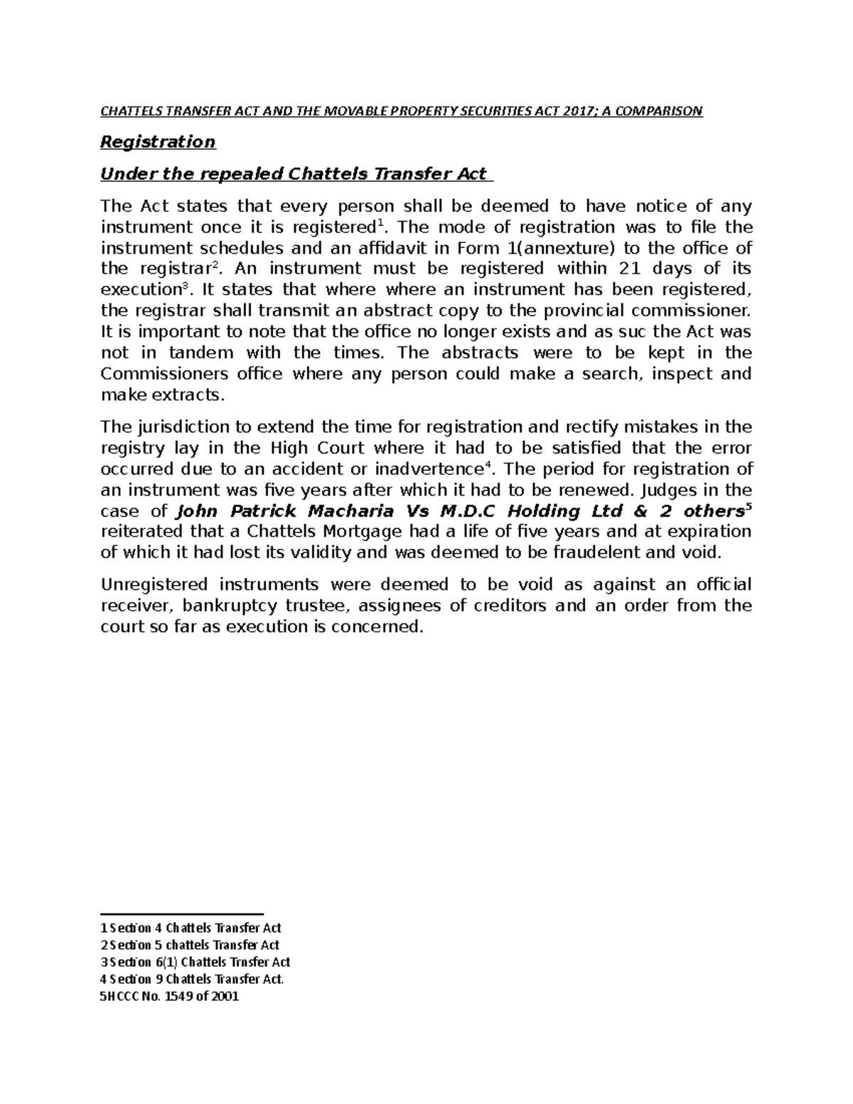 Comparison of Chattels Transfer Act & Movable Property Securities Act ...
