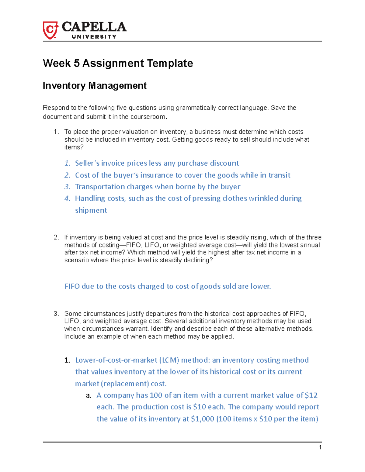 BUS3061 Week5Assignment - Week 5 Assignment Template Inventory Management Respond to the ...