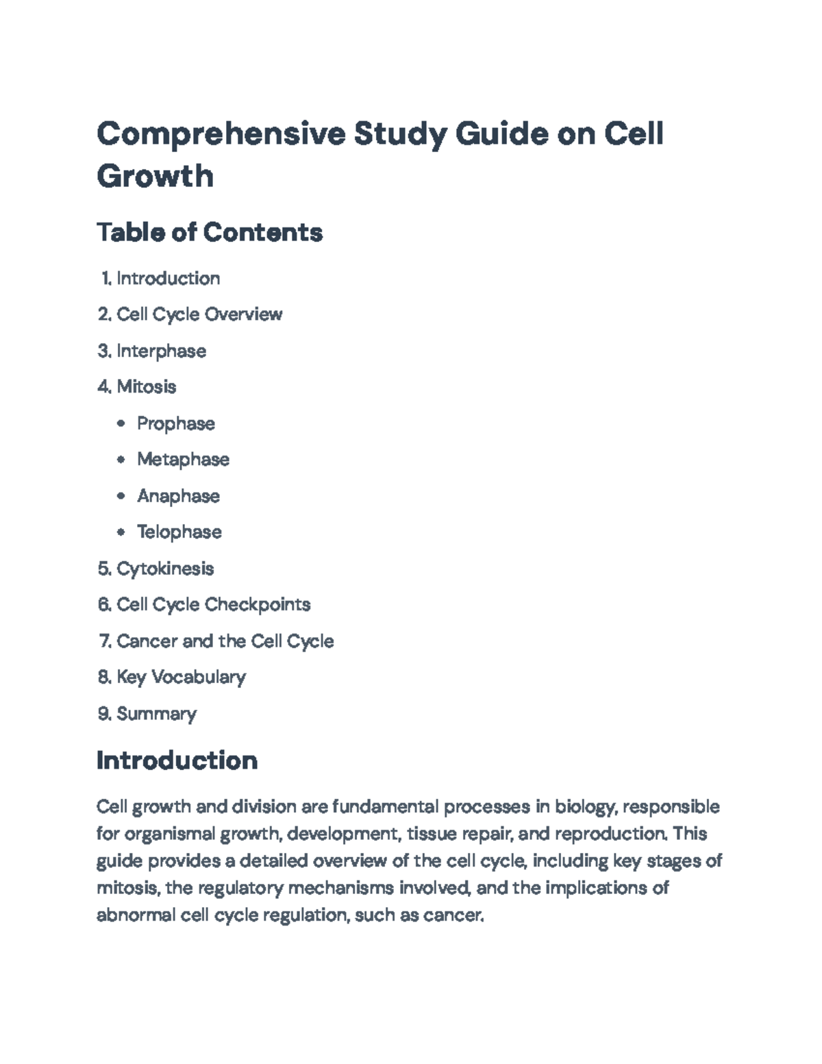 Cell Biology Study Guide: Cell Cycle, Mitosis, and Cancer Overview ...