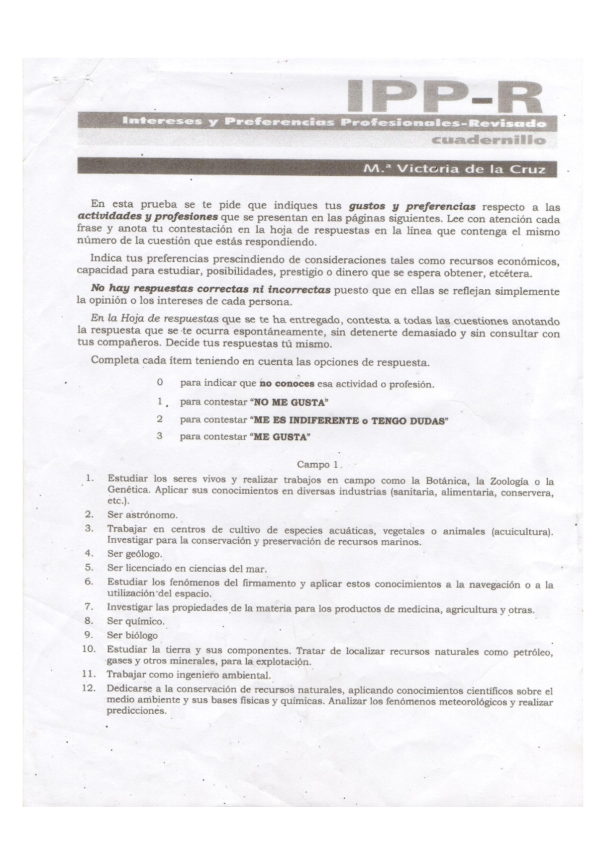 Intereses y Preferencias: Cuadernillo M.ᵃ Victoria - IPP-R - Studocu