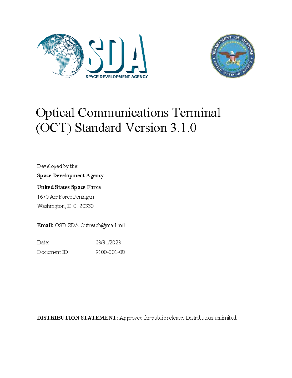 SDA OCT Standard Version 3.1.0 - Management Overview and Requirements ...