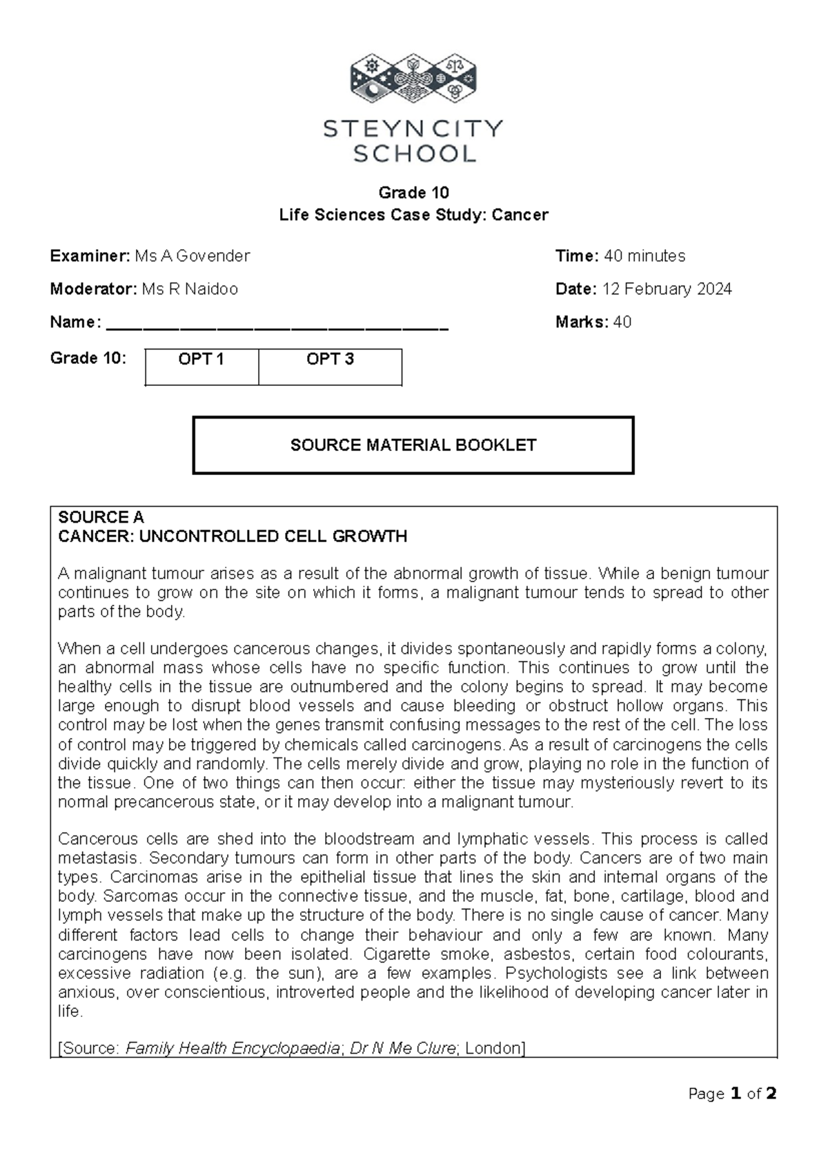 Grade 10 Case Study: Understanding Cancer and Cell Growth - Studocu