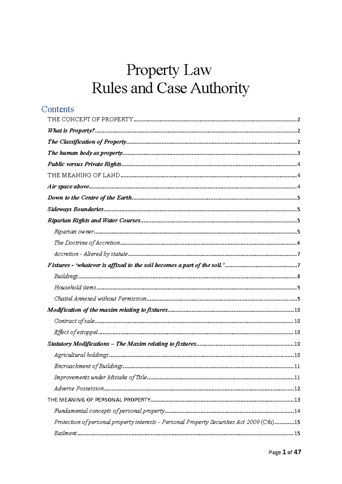 Property Law Case Authority - Exam Rules and Summary - Studocu