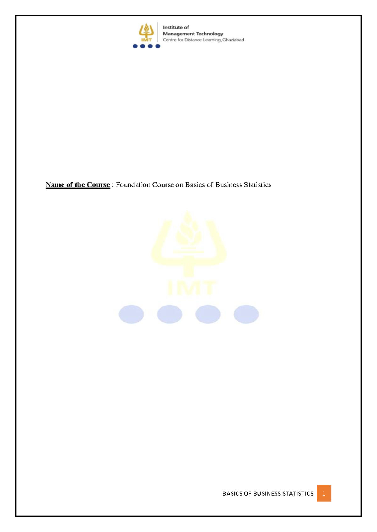 Foundation Course on Basics of Business Statistics: Key Concepts and ...