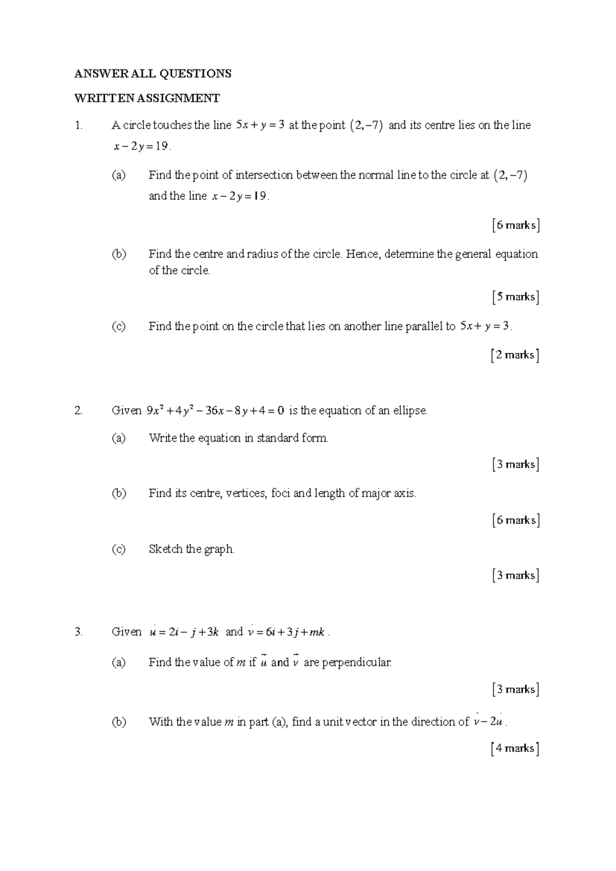 2026SM025 Assignment 1: Circle and Ellipse Problems - Studocu