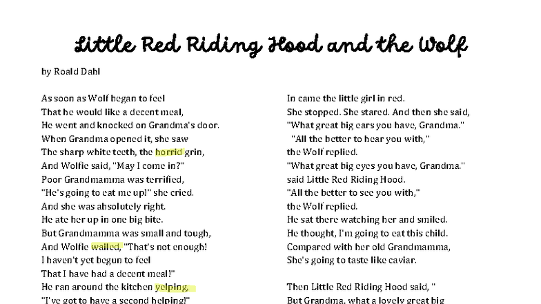 Little Red Riding Hood - Verhaal Analysis and Summary - Studocu