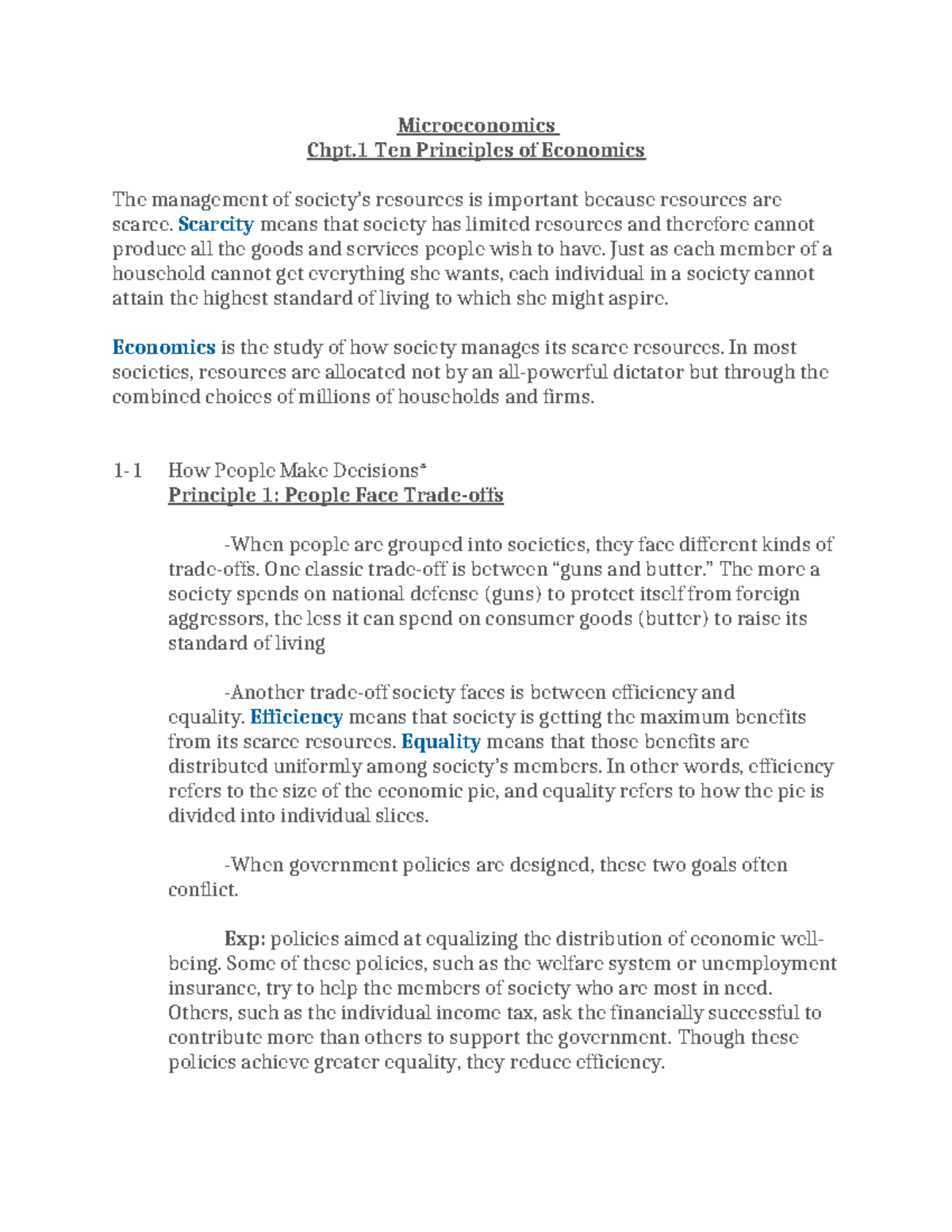 Microeconimics Notes Chapter 1 - Microeconomics Chpt Ten Principles of ...