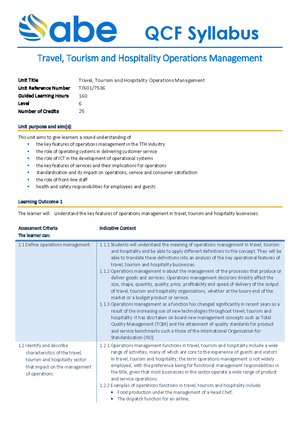 Module in Operations Management in Tourism and Hospitality Industry ...