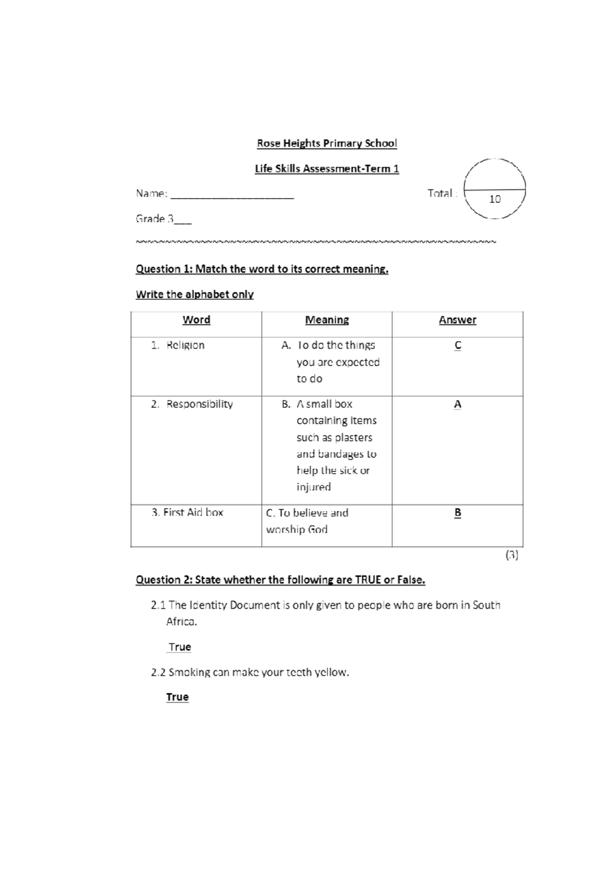 Life Skills Grade 3 Week 4 Revision Notes - Studocu