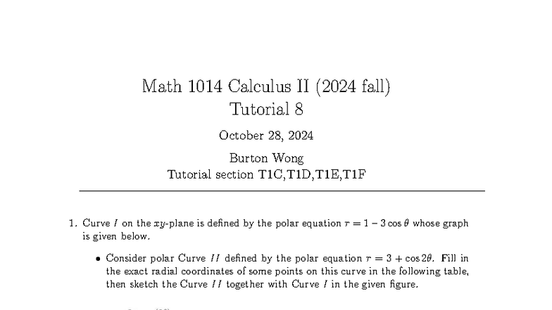 Math 1014 Calculus II (2024 Fall) Tutorial 9 Solutions - Studocu