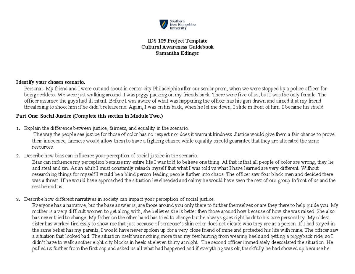 Cultural awareness guidebook: Social justice insights in IDS 105 ...