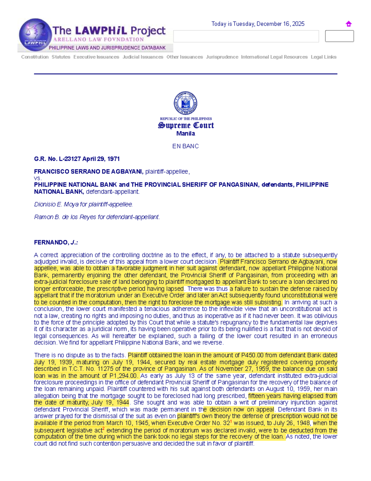 Serrano de Agbayani vs. PNB: Legal Analysis of 38 SCRA 429 (1971) - Studocu