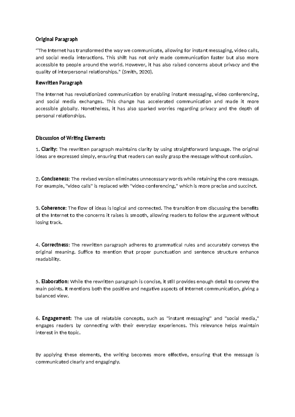 English Composition (ENGL1102) - Original Paragraph ‘’The Internet has ...