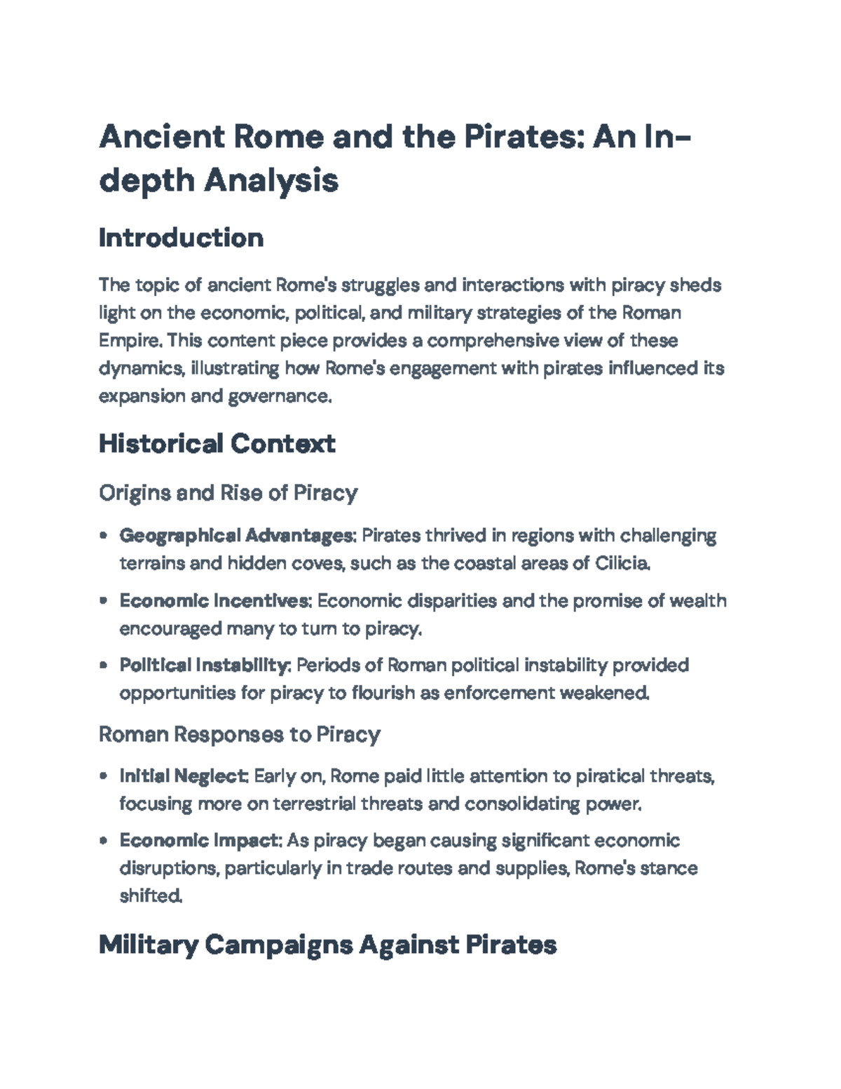 Ancient Rome and the Pirates: An In-depth Analysis (HIST 203) - Ancient ...