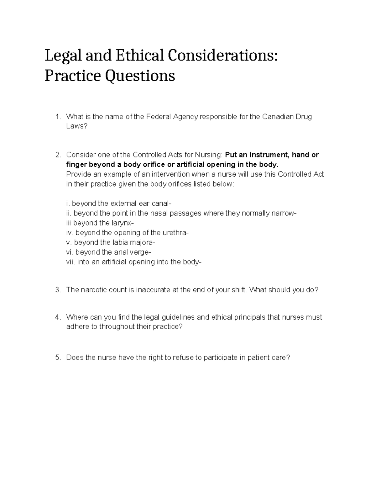 Legal and Ethics Worksheet - Legal and Ethical Considerations: Practice ...