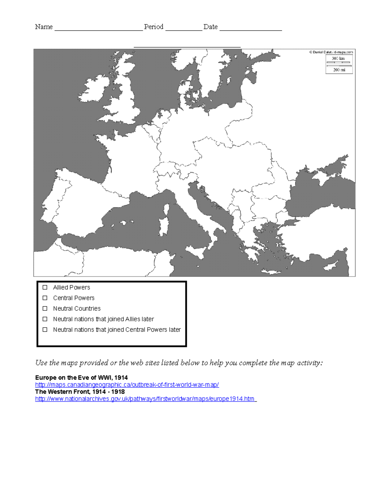 WWI Map Activity - Understanding Key Nations & Alliances - Studocu