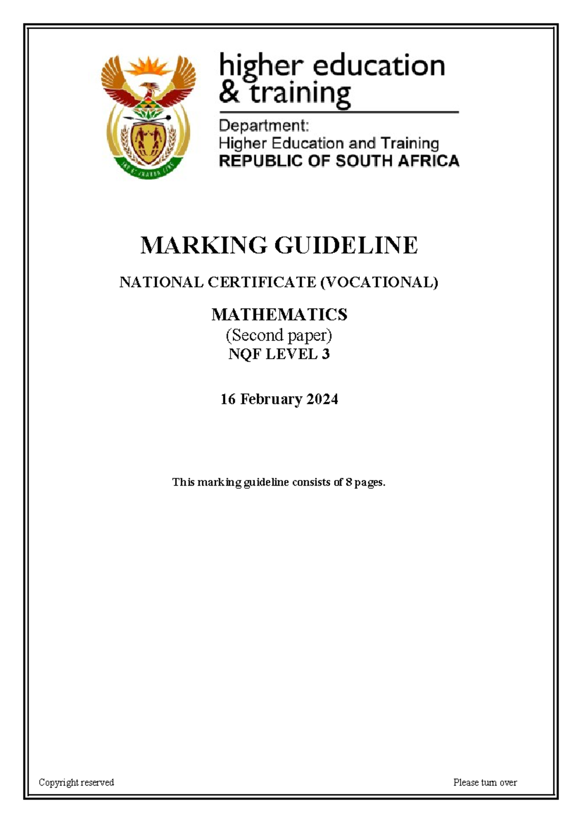 NC2040 - Mathematics L3 Second Paper Marking Guideline - Feb 2024 - Studocu