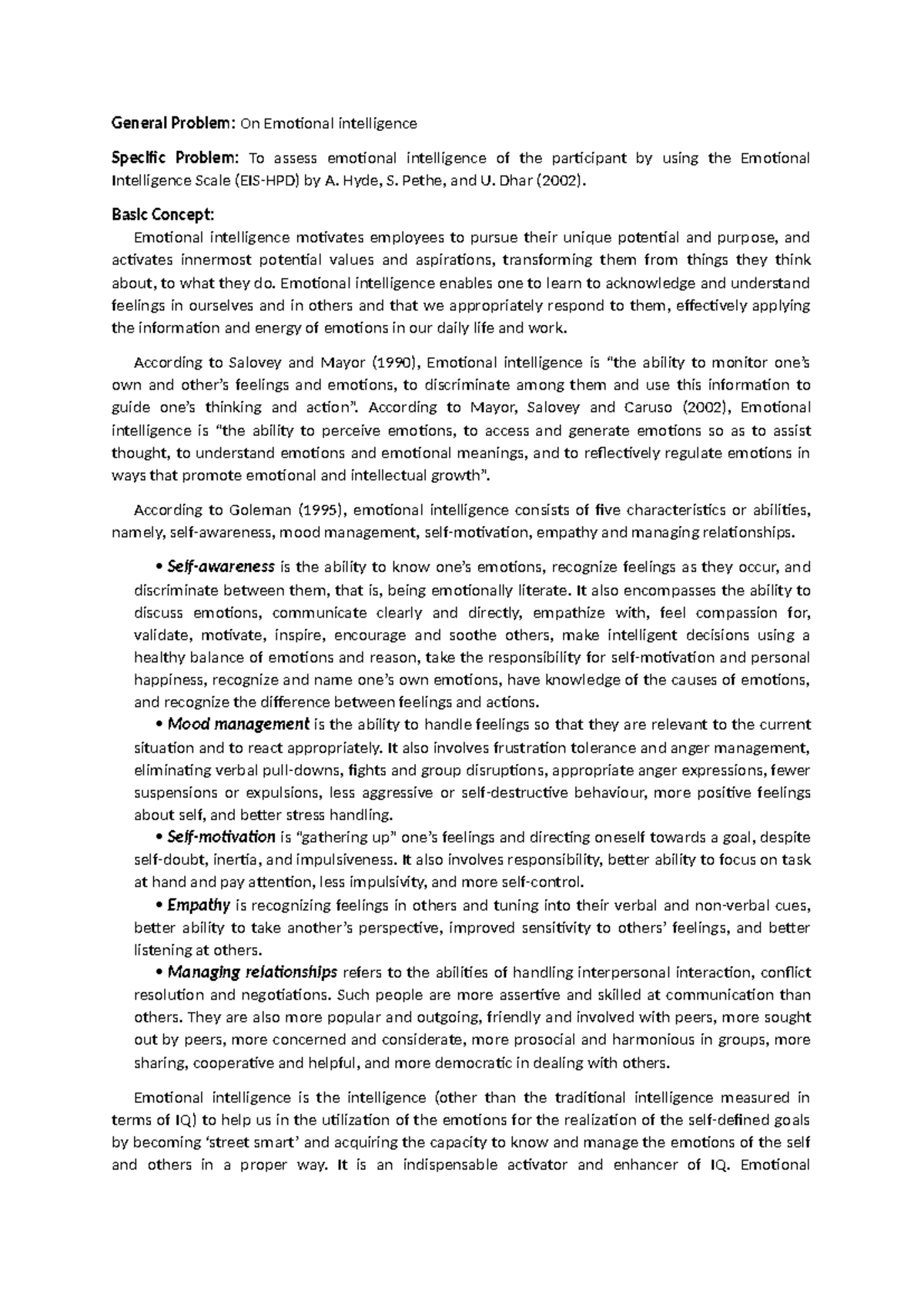 SEC - EI - Practical Thesis on Assessing Emotional Intelligence Using ...