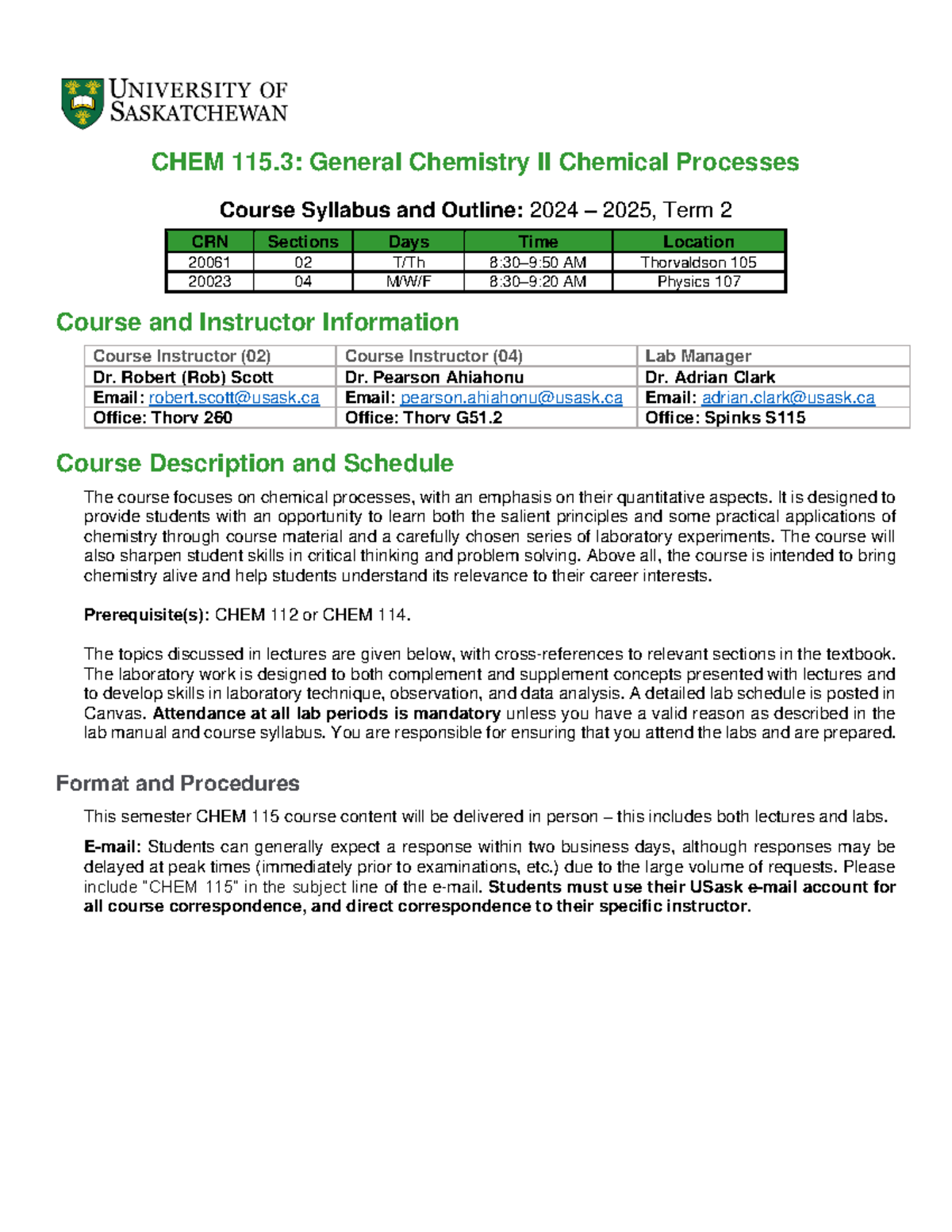 CHEM 115 - Winter 2025 Course Syllabus - CHEM 115: General Chemistry II ...