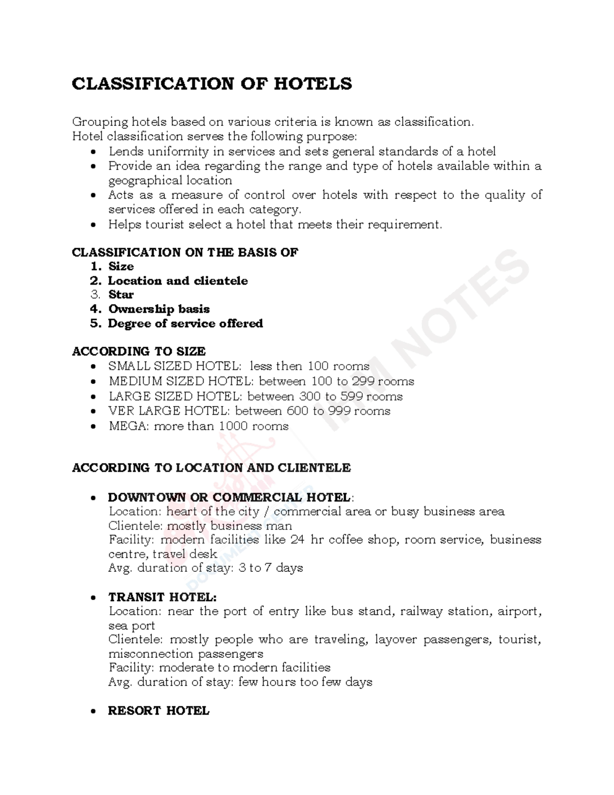 2. Classification OF Hotels - CLASSIFICATION OF HOTELS Grouping hotels ...