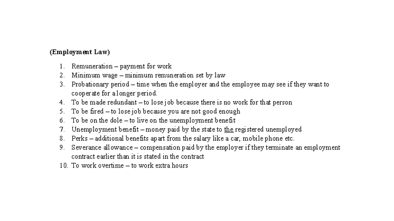 Employment Law Definitions: Key Terms and Concepts - Studocu