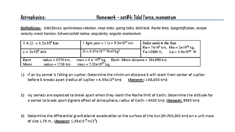 Astrophysics HW4: Tidal Forces & Momentum Definitions - Studocu