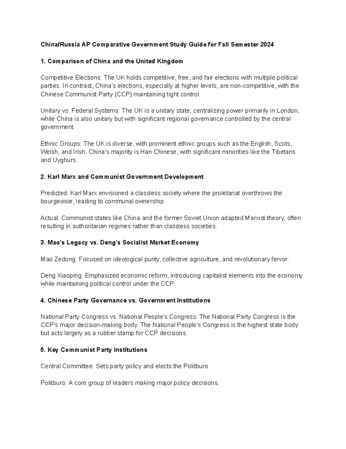 AP Comparative Government Study Guide: China & Russia Insights - Studocu