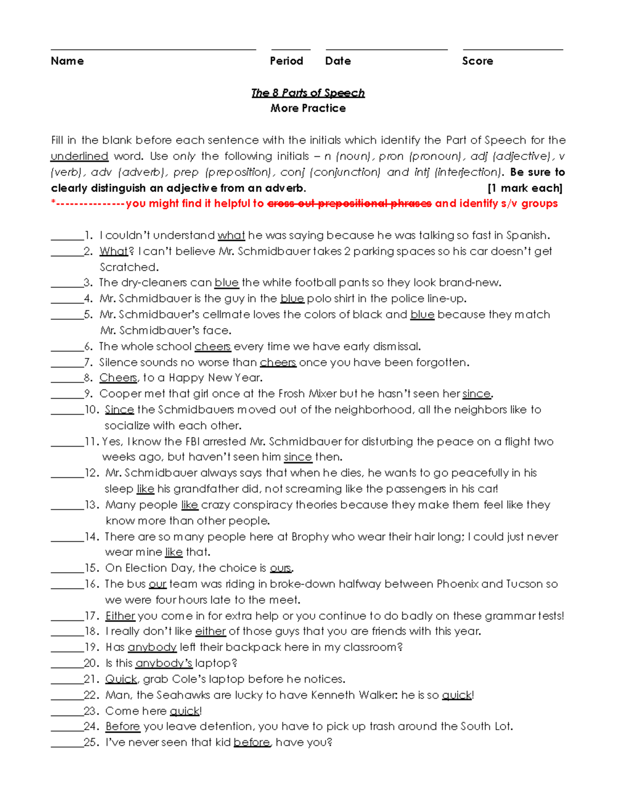 8 Parts of Speech - More Practice ...