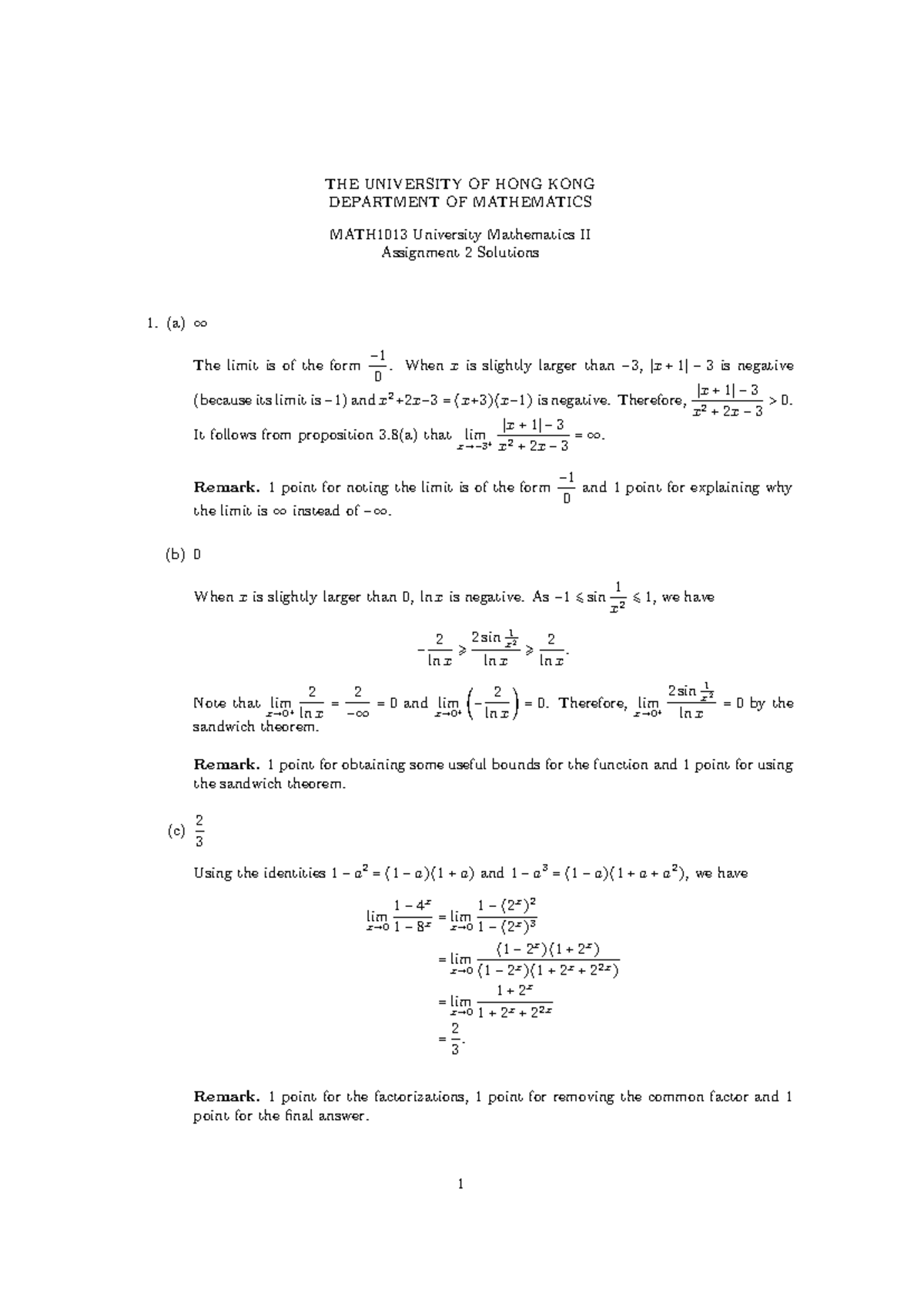 MATH1013 University Mathematics II Assignment 2 Solutions - Studocu