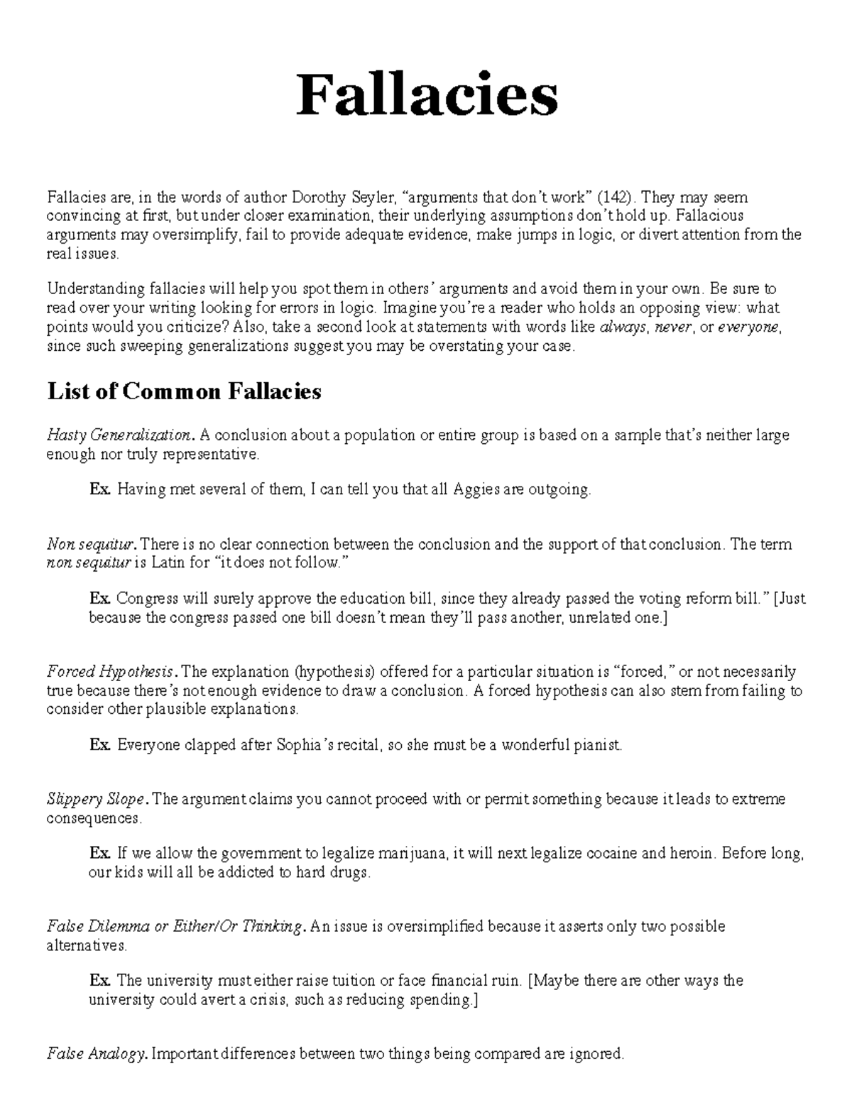 List of common fallacies - Fallacies Fallacies are, in the words of ...