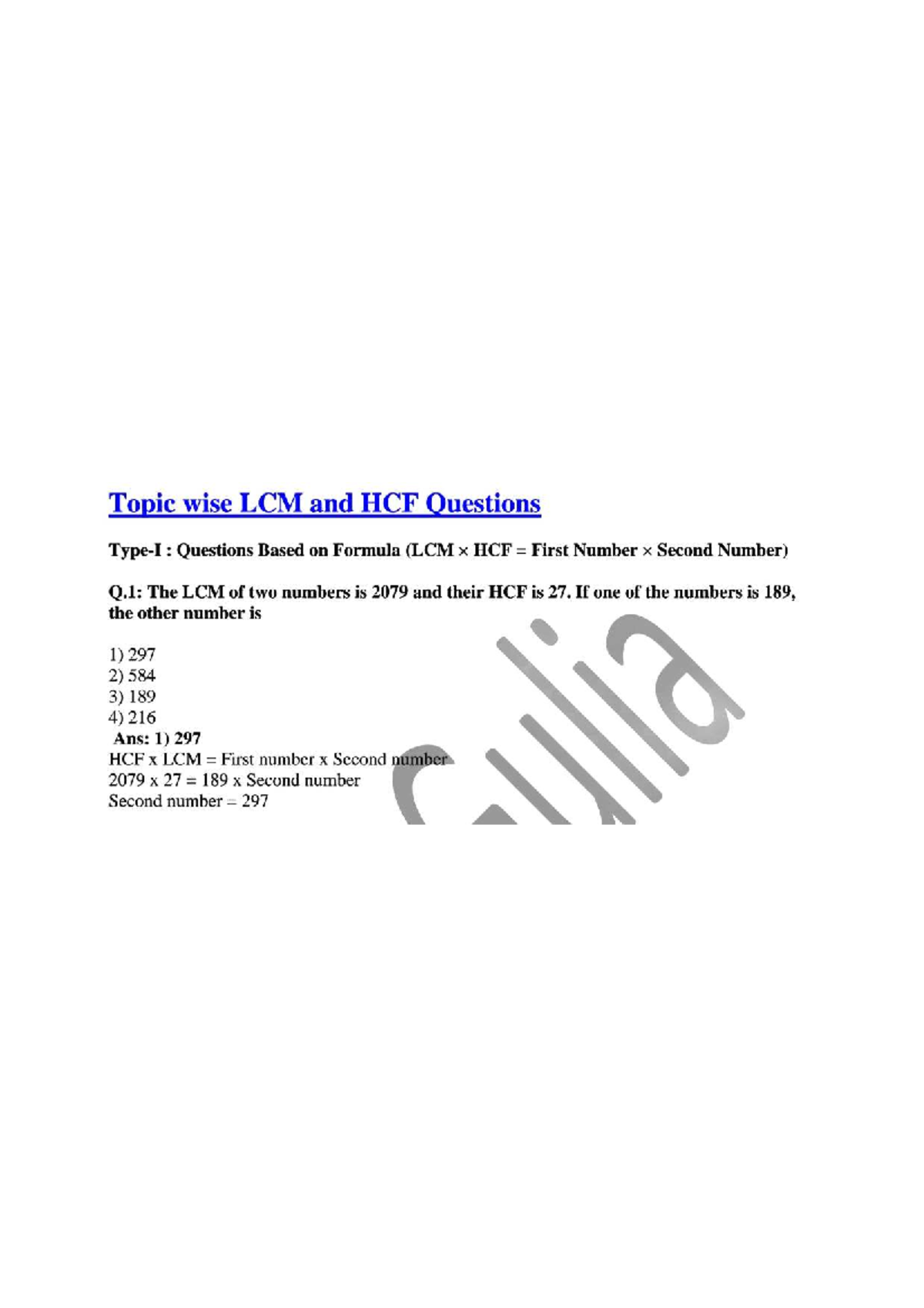 Topic-wise LCM & HCF Questions: Formula-Based Practice - Studocu