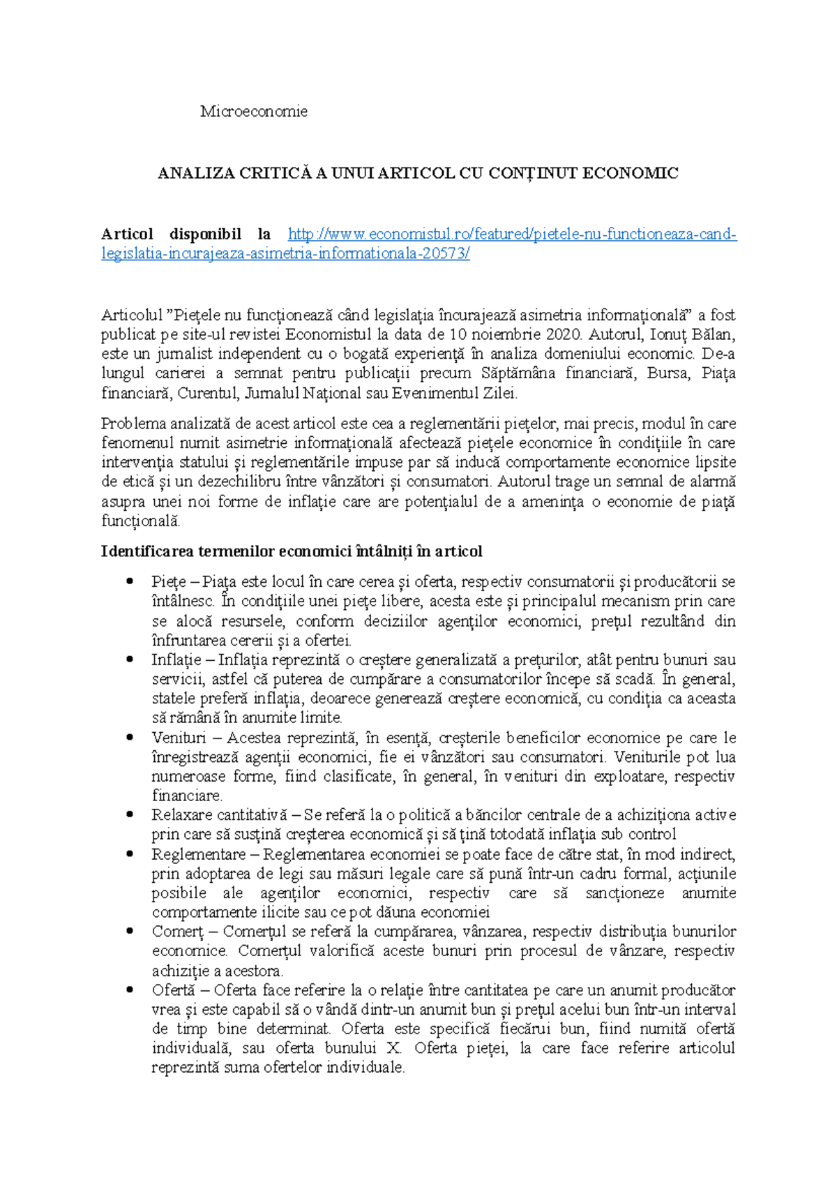 Analiza critica art economic - Microeconomie ANALIZA CRITICĂ A UNUI ...