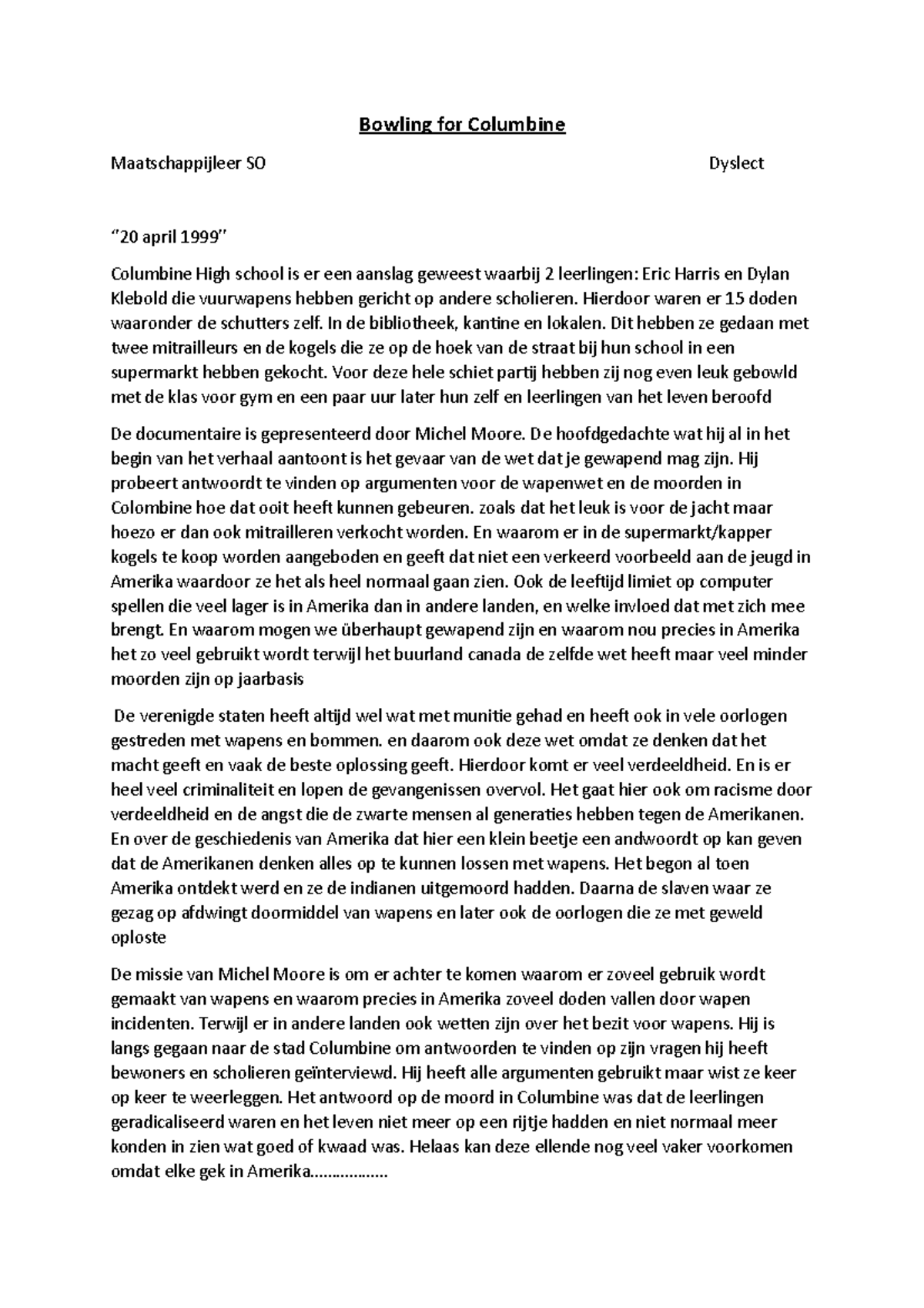 Bowling for Columbine: MAAT Documentary Analysis and Insights - Studeersnel